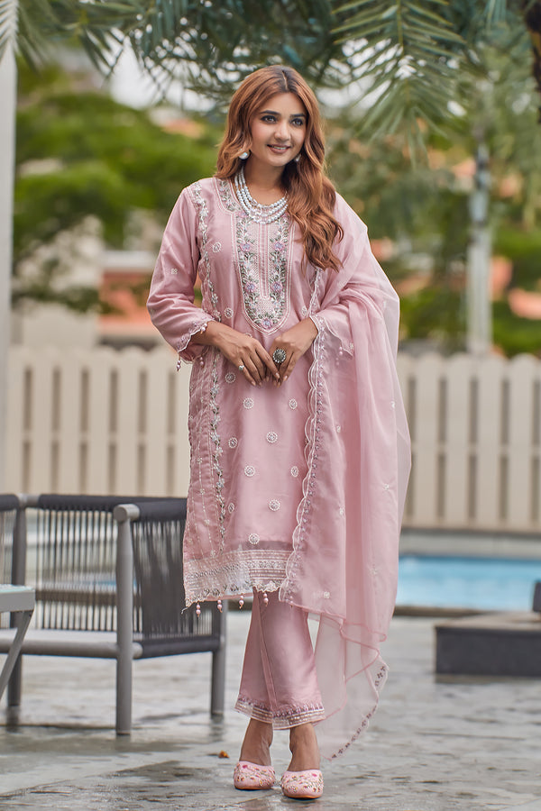 Baby Pink Heavy Organza Pakistani Salwar Kameez With Organza Attractive ...
