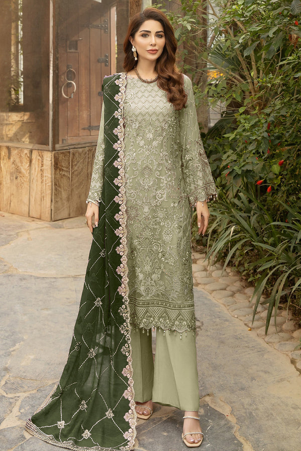 Dusty Pista Green Pakistani Salwar Kameez With Beautiful Contrast Dark ...