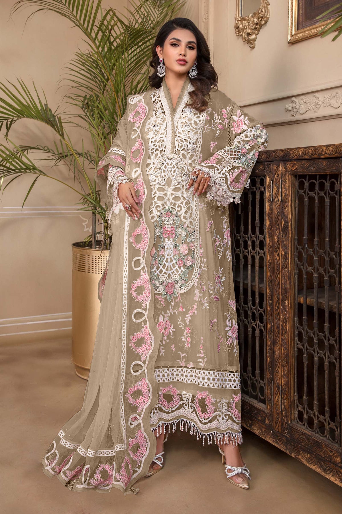 Home Premium Dark Chiku Color Pakistani Salwar Kameez With Heavy ...