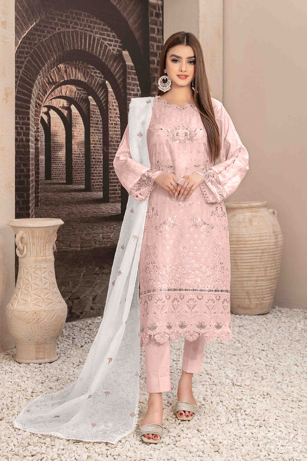 Trendy Peach Pakistani Salwar Kameez With Beautiful Contrast Dupatta-2